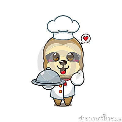 Chef Sloth Cartoon Vector With Dish. | CartoonDealer.com #290405389