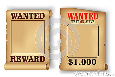 Set Of Realistic Wanted Poster Isolated Or Vintage Scroll Parchment ...