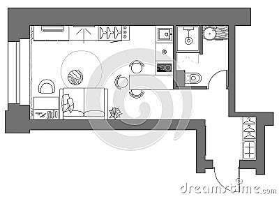 Apartment Floor Plan. Small Studio Plan Of Condominium. Private Home With The Arrangement Of ...