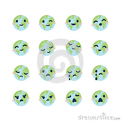 Cute Planet Earth Character Facial Expression Set Emoticon Emoji ...