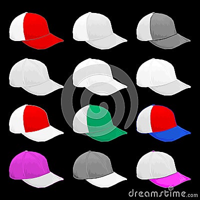 White Cap, Vector Variety Of Color Combinations Caps Template ...