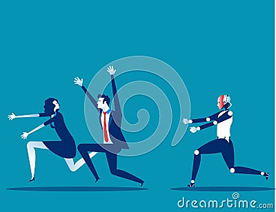 Robot Chasing A People. Concept For Technology, Engineering, Computer ...