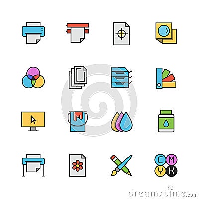 Printing Icons In Colorful Outline Style Vector Illustration ...