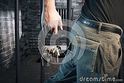 Prison Guard With Keys Walking Outside Cell Stock Photography - Image ...