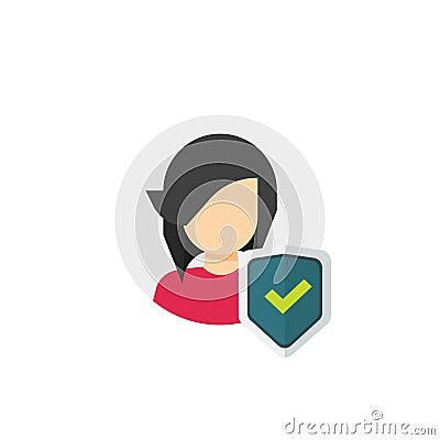 Privacy Icon Vector, Flat Cartoon Shield Checkmark With User Silhouette ...