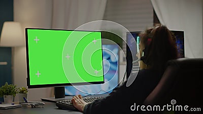 Pro Gamer Playing Virtual Video Game on Computer with Green Screen ...
