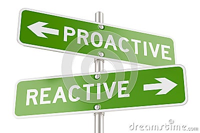 Proactive Or Reactive. Opposite Traffic Sign, 3D Rendering Royalty-Free ...