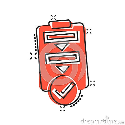Procedure List Icon In Comic Style. Document Project Cartoon Vector ...
