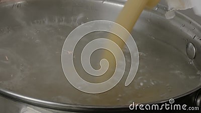 Process Cooking Spaghetti in Boiling Water. Boiling Pasta in Pot, Close ...