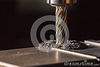 Process Drilling Steel Plate By Milling Machine Stock Photo - Image ...