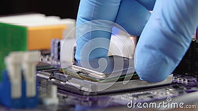 The Process of Installing a Processor on a Computer Motherboard Stock ...