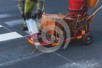 Process Of Making New Road Surface Markings With A Line Striping ...