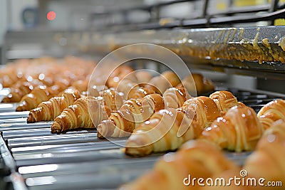 Producing Croissants, On A Factory Line Conveyor Stock Photo ...