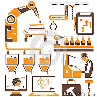 Factory Robotized Production Line Cartoon Vector Stock Vector ...