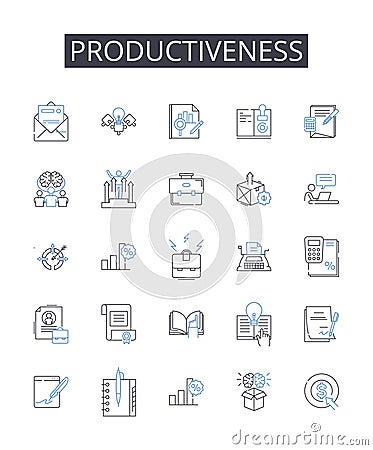 Productiveness Line Icons Collection. Efficiency, Effectiveness ...