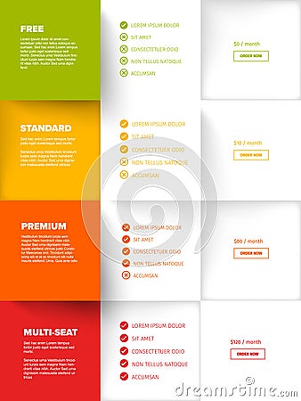 Products Versions Feature And Price List Table Vector Illustration ...