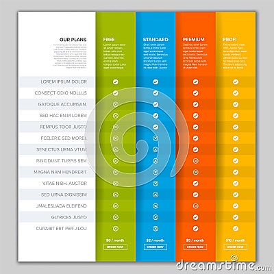 Products Versions Feature And Price List Table Vector Illustration ...