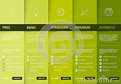 Products Versions Feature And Price List Table Vector Illustration ...