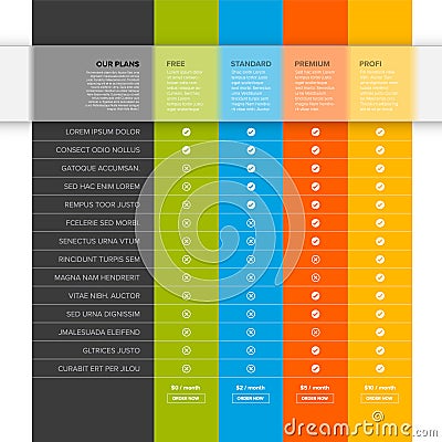 Products Versions Feature And Price List Table With Transparent Stripe ...