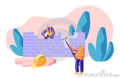 Professional Builder In Uniform In Process Construction Brick Wall ...