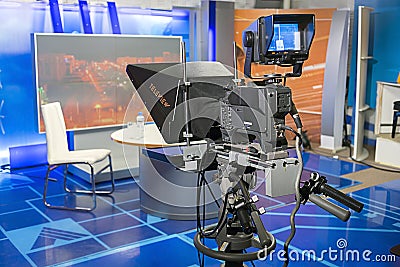 Professional Camera With Teleprompter In The Studio Before Live ...