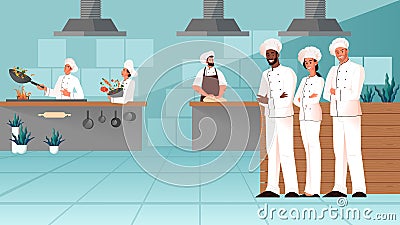 Professional Chefs Standing Together In The Restaurant Kitchen. Cartoon ...