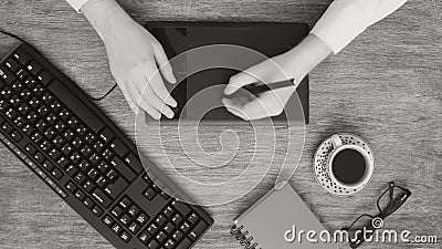 Professional Creative Graphic Designer Desk in Black and White Stock ...