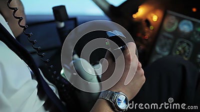 Professional Pilot Coordinating Flight Details, Talking on Radio To ...