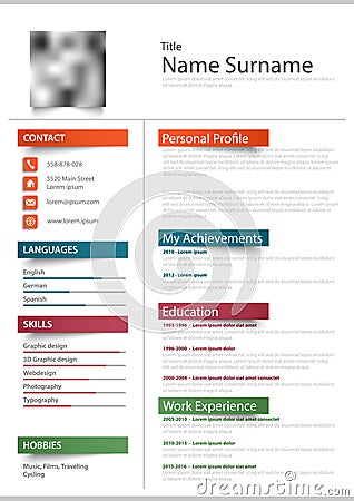 Professional Resume Cv With Color Stickers Template Cartoon Vector ...