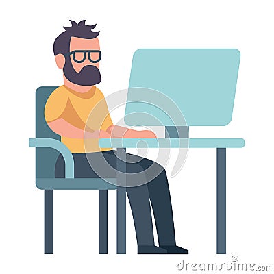 Programmer Concentrated At Working Project, Vector Concept | CartoonDealer.com #270588657