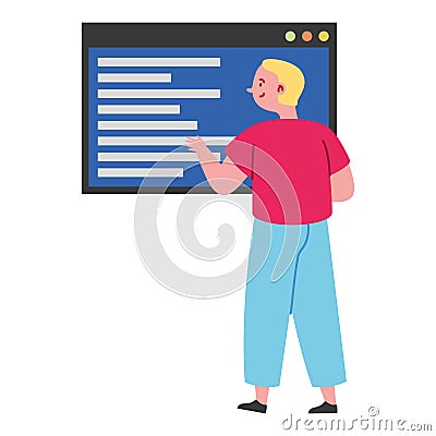 Programmer Man Coding And Correct Errors In Project Vector Illustration ...