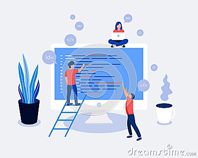 Programmers Coding And Correct Errors In Project. Cartoon Vector | CartoonDealer.com #114598761