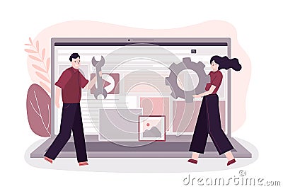 Programmers Create Website On Laptop. UX Or UI Designers Build And ...