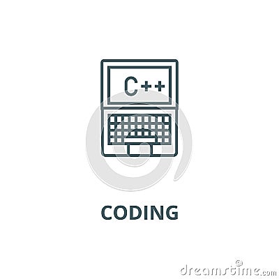 Programming, Coding, C Plus Vector Line Icon, Linear Concept, Outline Sign, Symbol ...