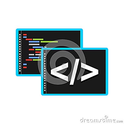 Programming Or Coding Icon. Programming Editor Symbol Cartoon Vector | CartoonDealer.com #84203165