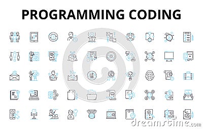Programming Coding Linear Icons Set. Syntax, Algorithms, Debugging ...