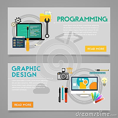 Programming And Graphic Design Concept Banners Vector Illustration | CartoonDealer.com #78586384