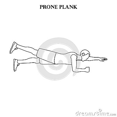 Prone Plank Exercise Strength Workout Vector Illustration Outline ...