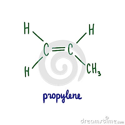 Propylene Hand Drawn Vector Formula Chemical Structure Lettering Blue ...