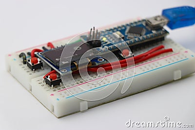 Prototype Project Built On Breadboard With OLED Display And Programmable Microcontroller, STEAM ...
