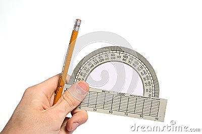 Protractor And Pencil In Hand Royalty Free Stock Photo - Image: 17279915