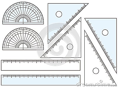 Protractor And Triangular Ruler Set. Transparent And Light Blue Ruler ...