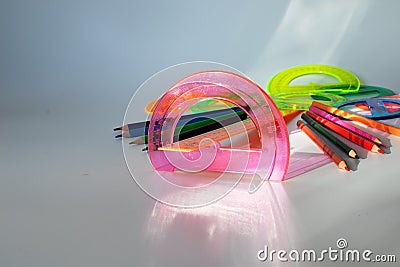 Protractors, Ruler And Colored Pencils Stock Image | CartoonDealer.com ...