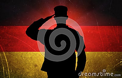 Proud German Soldier On German Flag Background Royalty Free Stock ...