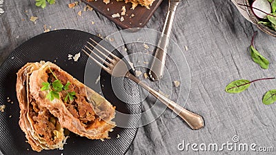 Puff pastry vegetable roll stock footage. Video of meal - 201032492