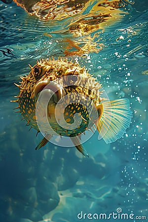 A Pufferfish With Neon Yellow Explosion Patterns Inflating In A ...