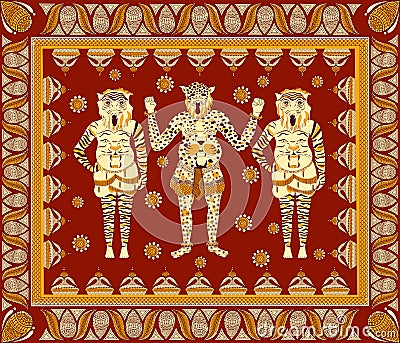 Puli Kali, Tiger Dance For Onam Celebration Cartoon Vector ...