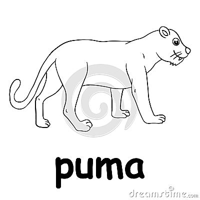 Kids Line Illustration Coloring Puma. Animal Outline Cartoon Vector ...