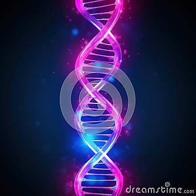 Purple DNA Strand With Neon Glow Effect On Black Background. Abstract ...