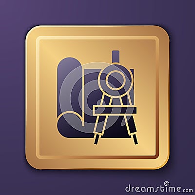 Purple Graphing Paper For Engineering And Drawing Compass Icon Isolated ...